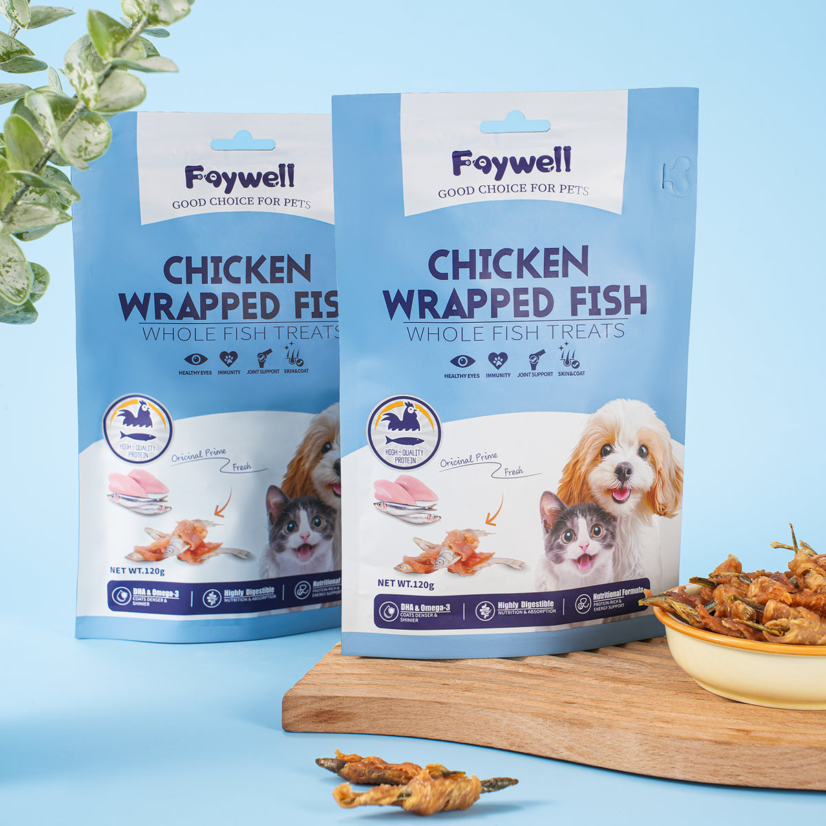 FAYWELL - Chicken Wrapped Fish Treats for Dogs & Cats, Protein + Omega ...